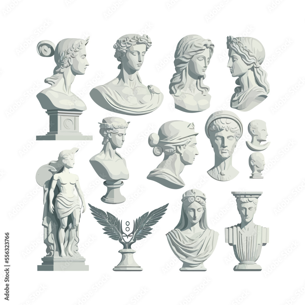 Ancient Greek classic statues and sculptures set, drawn in modern ...