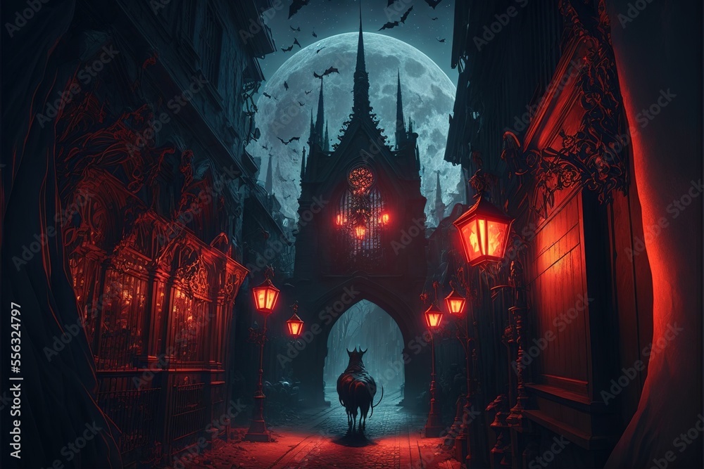 An evil town entrance gate loneliness horror night. moon knight ...