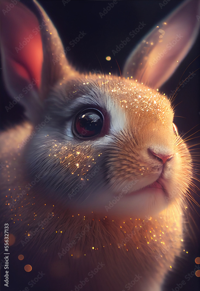 Close-up of adorable cute baby rabbit of peach color with big eyed ...