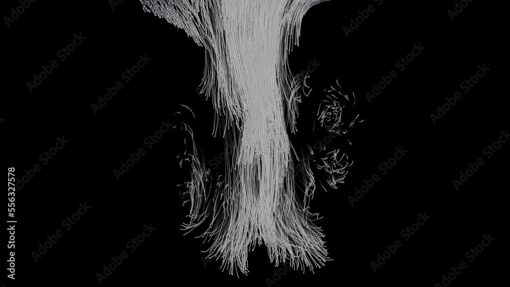 Thick stream of threads from top monochrome on black background with ...