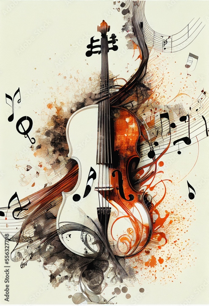 abstract art musical notes surround the violin, generative ai Stock ...