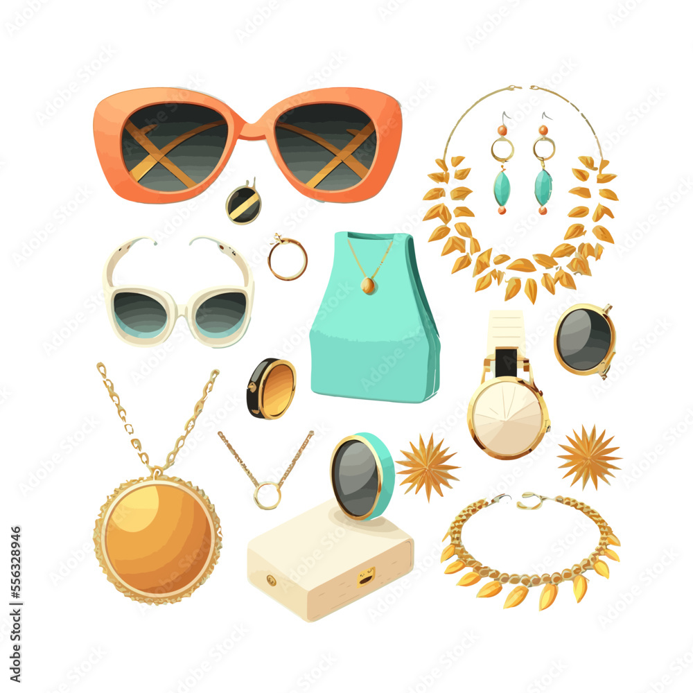 Women accessories set. Isolated on background. Cartoon flat vector ...