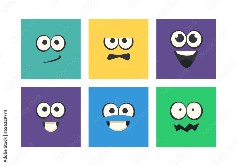 Cartoon Square Face with Emotion Expression Vector Set Stock Vector ...