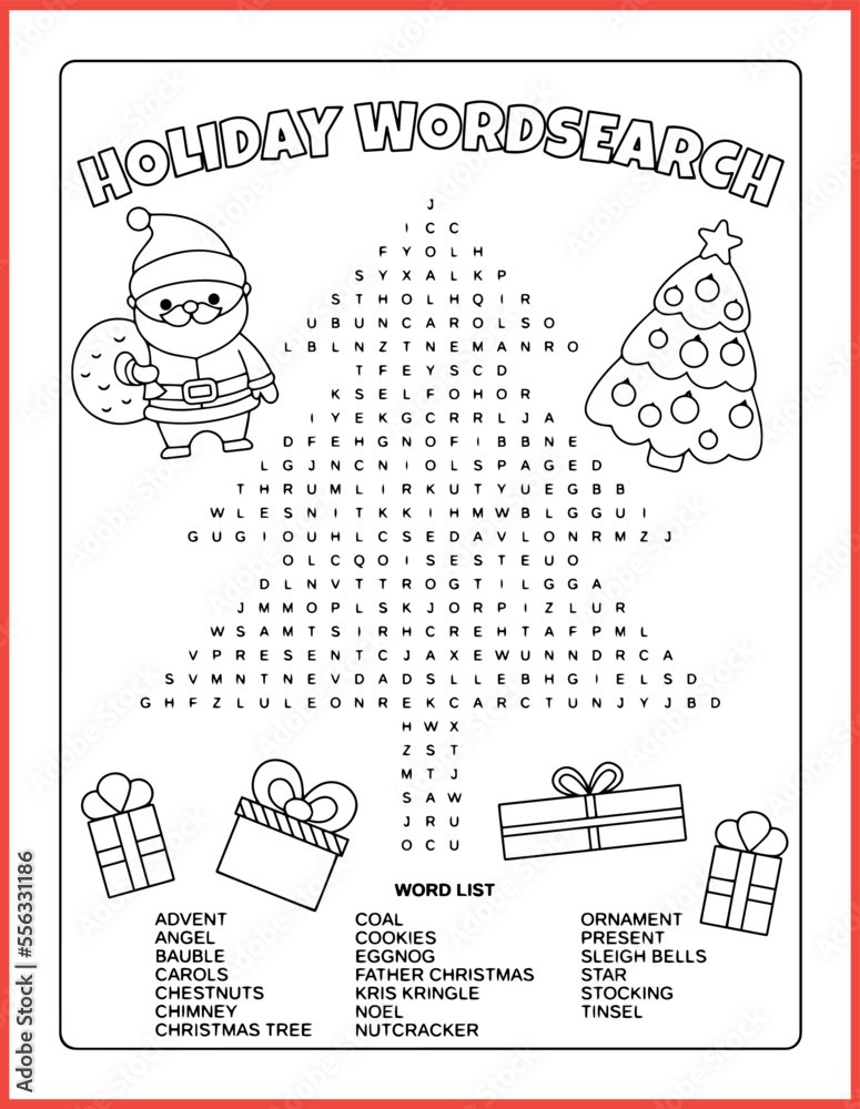 Holiday word search puzzle, Christmas word puzzle. Christmas activity ...