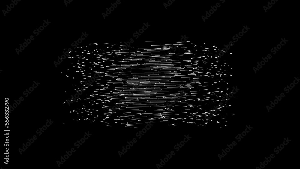 Storm of fine particles and lines monochrome video on black background ...