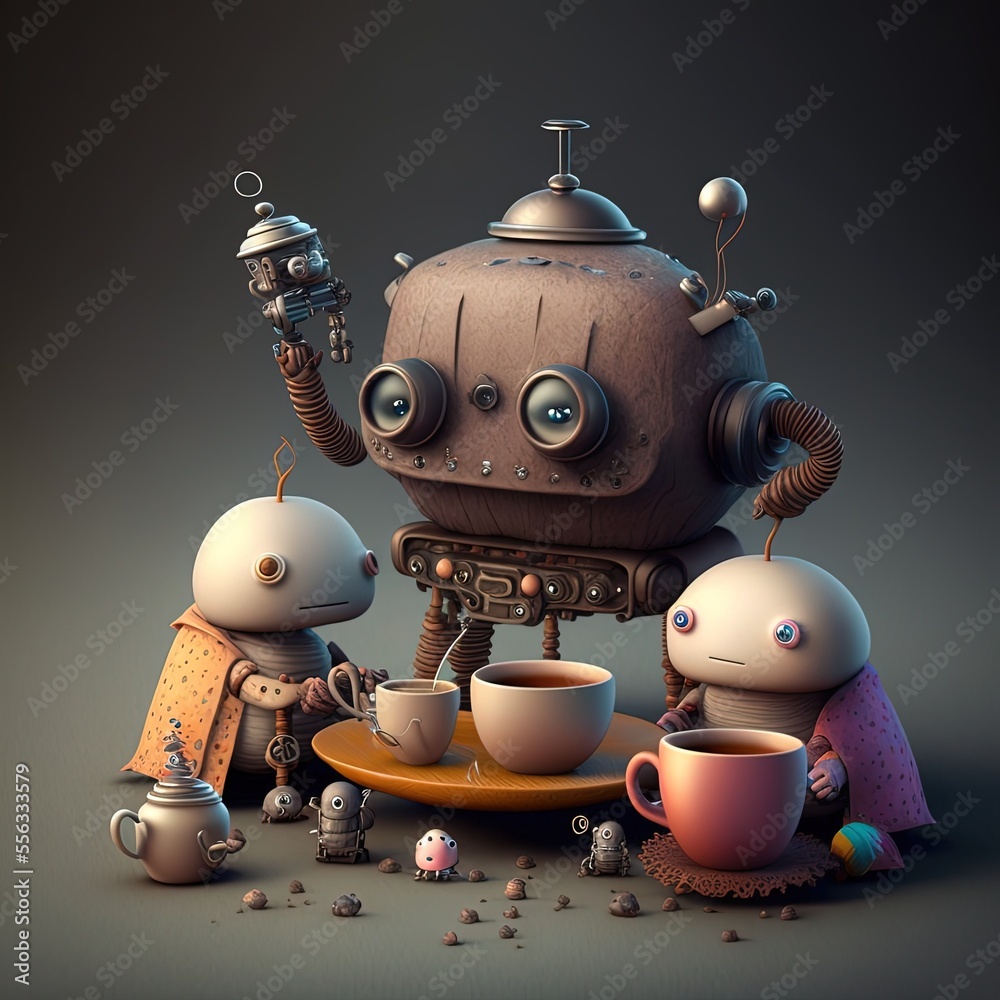 Robot tea party, artificial intelligence having fun, generative ai art ...