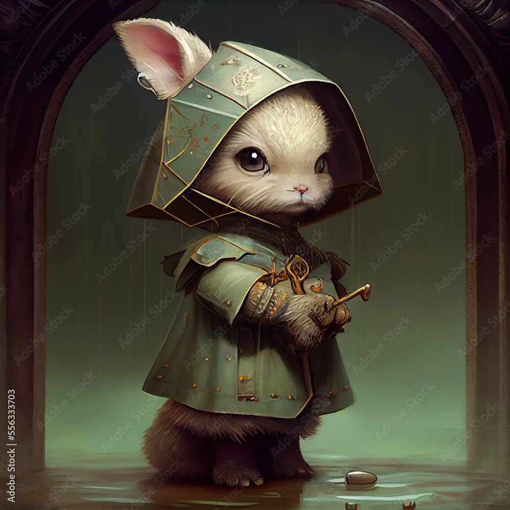 Generative AI:illustration of a rabbit with a raincoat Stock ...