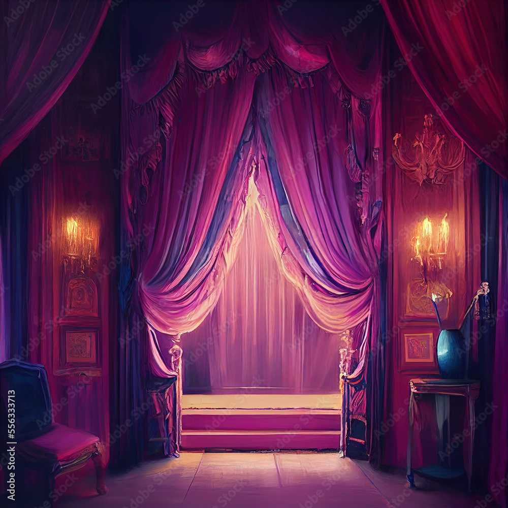 Generative AI:velvet curtain in a luxurious victorian house Stock ...