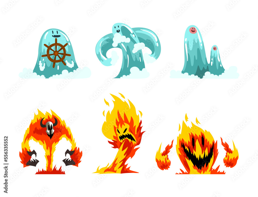 Water and Flame Fantastic Elemental Creature Vector Set Stock Vector ...