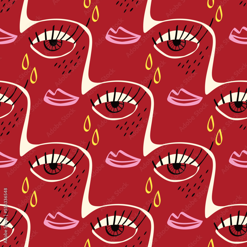 Freaky Abstract sad face seamless pattern. Valentine's Day Funky ...