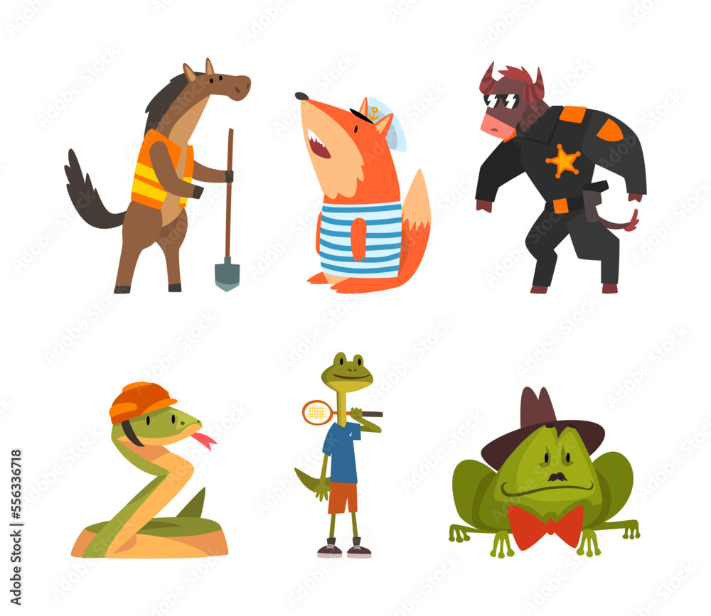 Humanized Animals of Different Professions and Wearing Clothes Vector ...