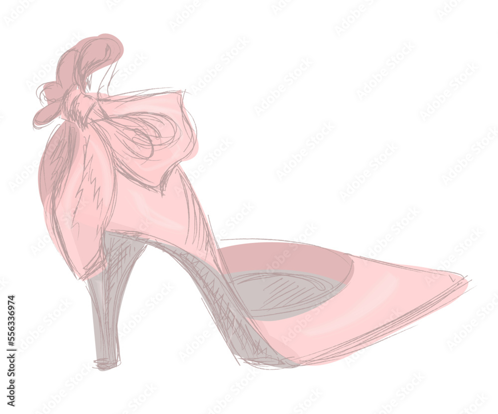 women's pink pumps with heels. Cute illustration. pencil sketch ...
