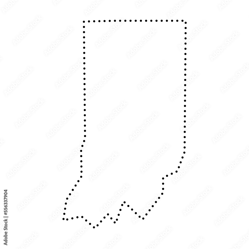 Indiana state of United States of America, USA. Simplified thick black ...