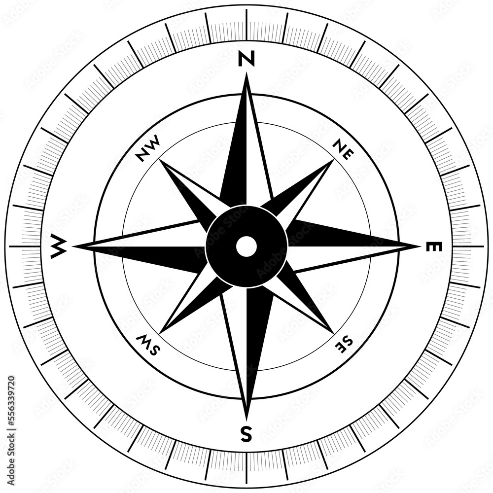Clean and simple compass illustration, line art, clipart, geometric ...