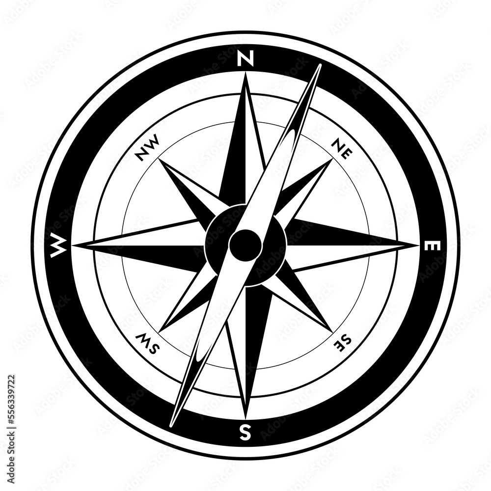 Clean and simple compass illustration, line art, clipart, geometric ...