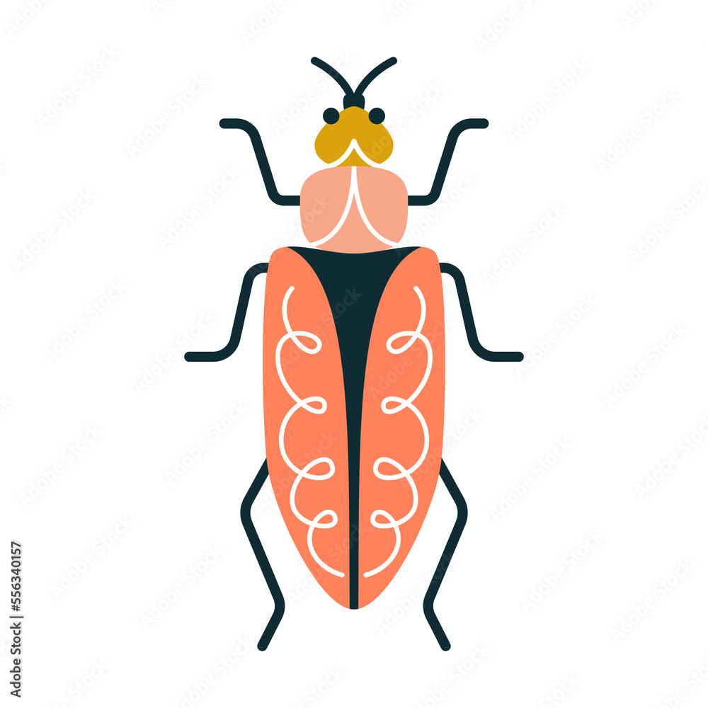 Cartoon flat colorful bug with horns with decor on the back isolated ...