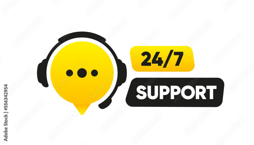 Tech Support Hotline Headphones with microphone and chat speech bubble ...