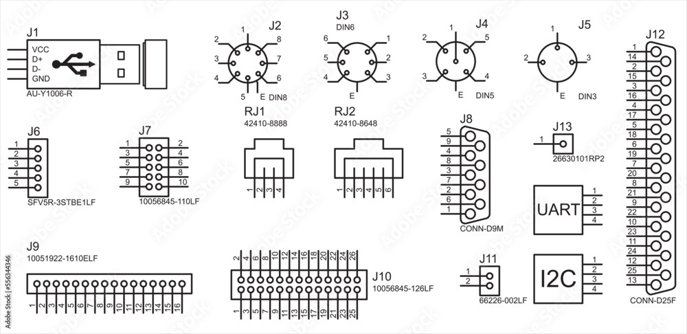 Conditional graphic designations of connectors: usb, com port, uart ...