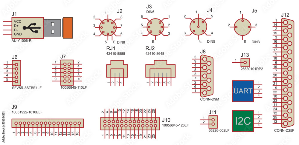 Conditional graphic designations of connectors: usb, com port, uart ...