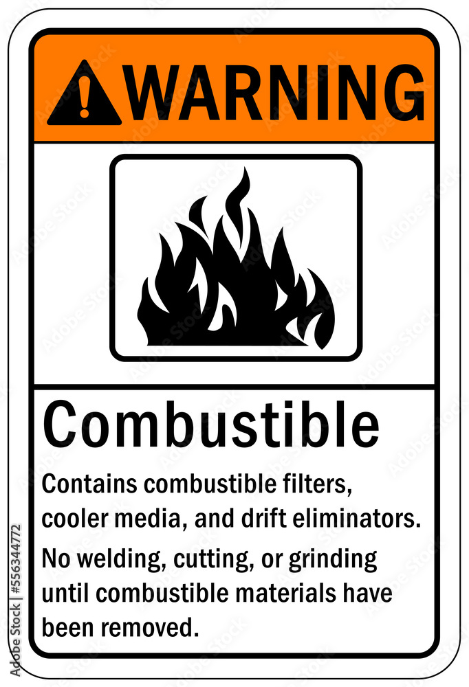 Fire hazard, flammable liquid sign and label combustible contains ...