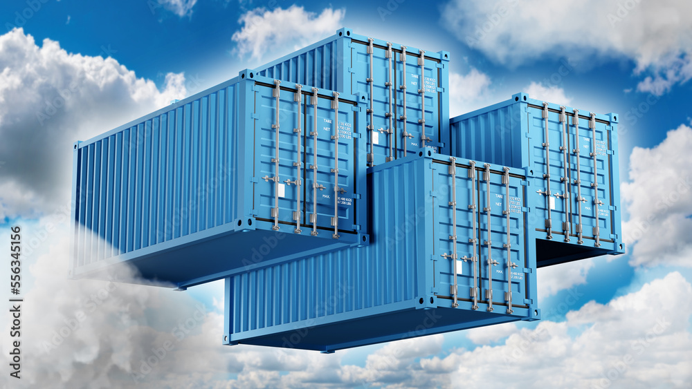 20 foot shipping containers. Steel cargo containers are flying in sky ...