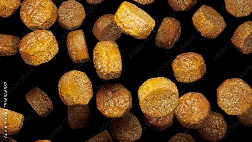 Looping animation featuring a cloud of Brown Bread Rolls floating in ...