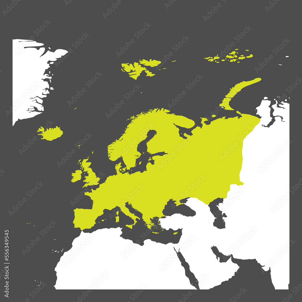 Europe continent green marked in white silhouette of World map. Simple ...