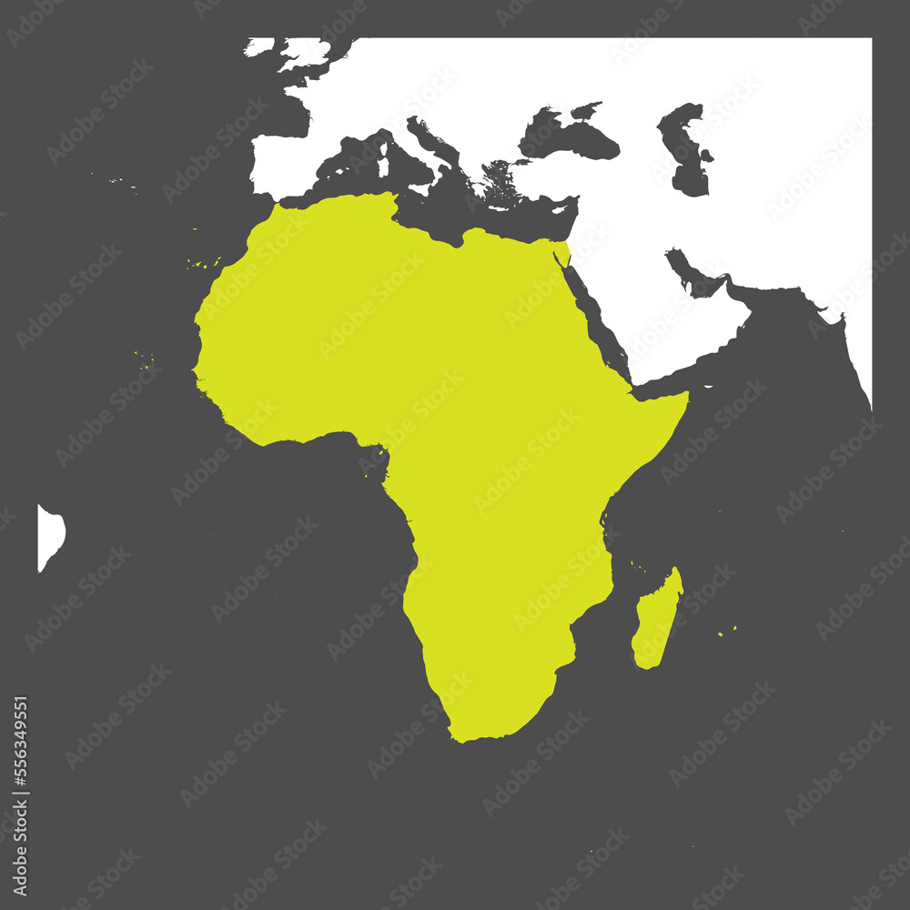 Africa continent green marked in white silhouette of World map. Simple ...