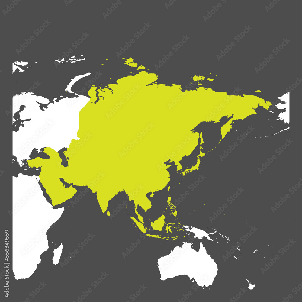 Asia continent green marked in white silhouette of World map. Simple ...