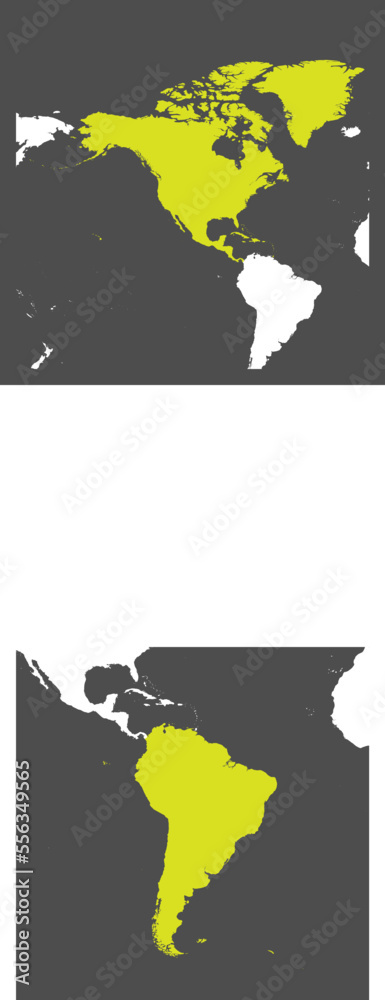 North America continent green marked in white silhouette of World map ...
