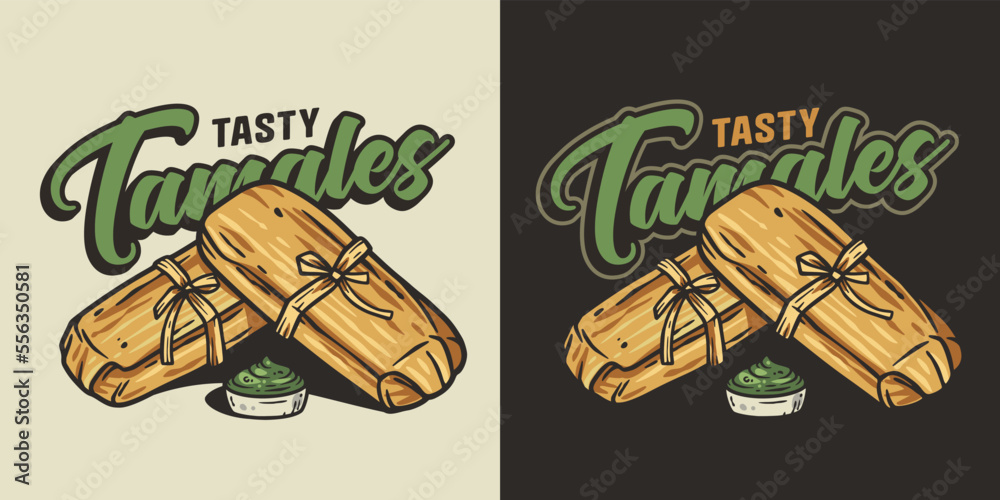 Latin tamale food vector with corn leaves for logo or emblem ...