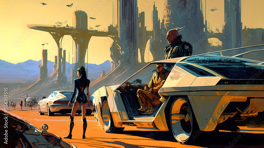 humans in 31 century, futuristic conceptual painting, neural network ...