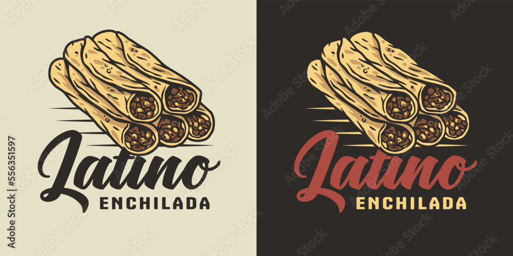 Mexican enchilada vector food with meat and rolled tortilla. Mexico ...