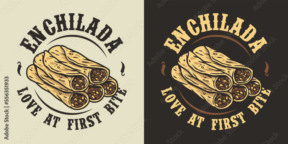 Mexican enchilada vector food with meat and rolled tortilla. Mexico ...
