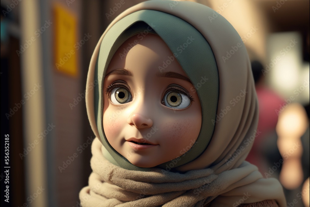 "Charming AI Generated Muslim Girl Pixar 3D Illustration for Your ...