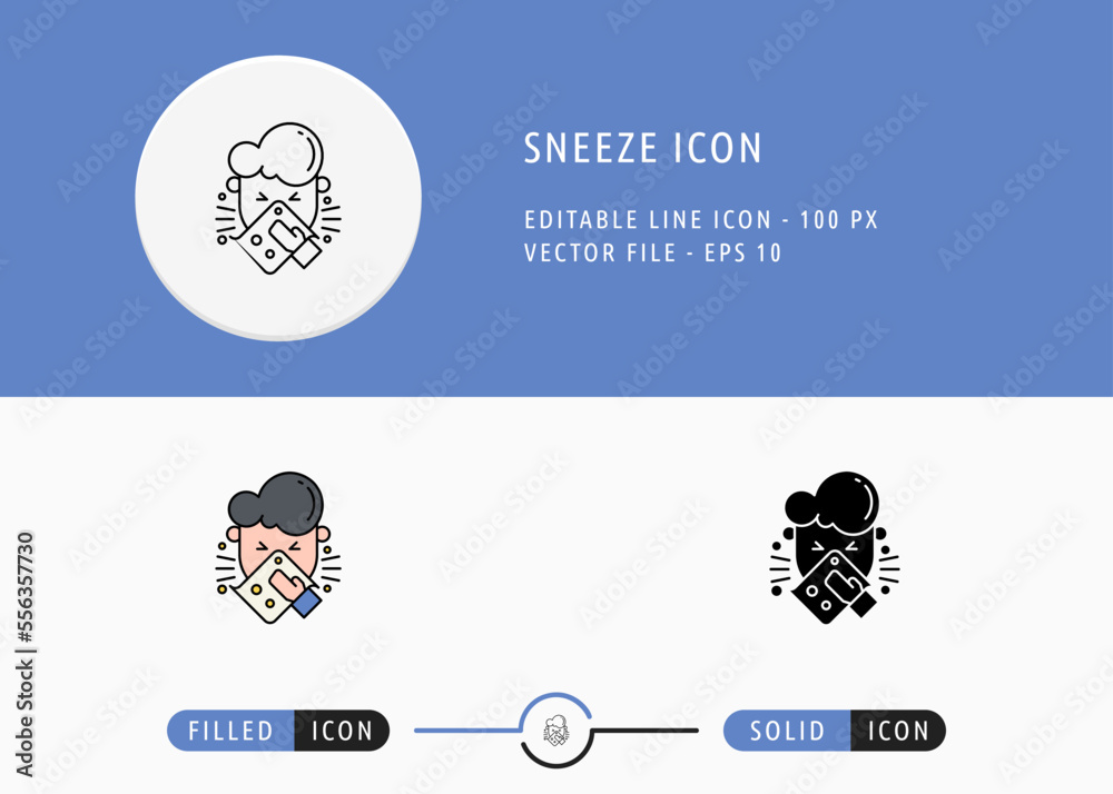 Sneeze Icon Isolated on White Background. Man Cough Flu Thin Line ...