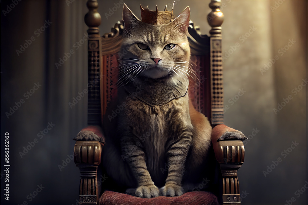 majestic cat sitting on a throne like a king Stock Illustration | Adobe ...