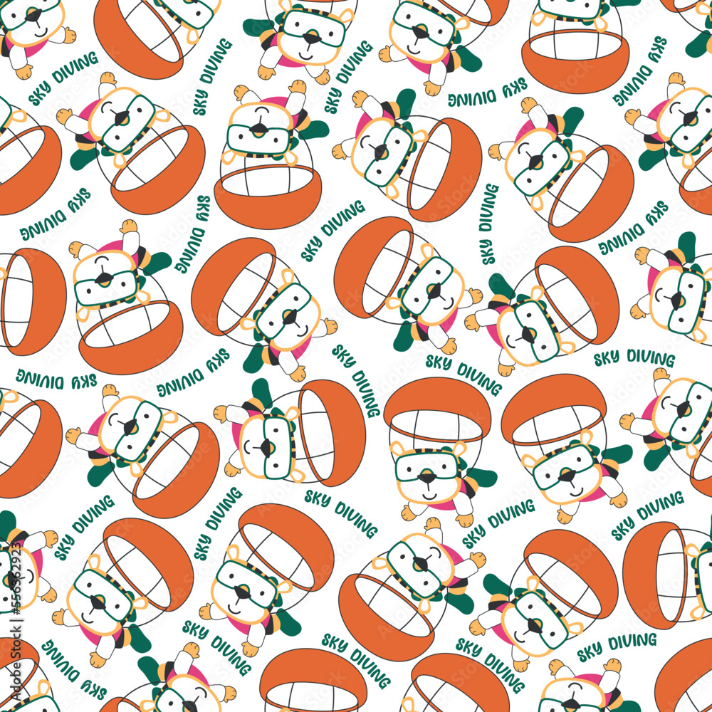 Seamless vector pattern with cute little tiger skydiver, Design concept ...