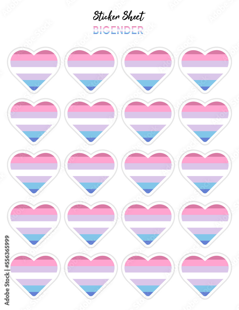 Set Of Pride Flat Design Bigender Flags In The Shape Of A Hearts