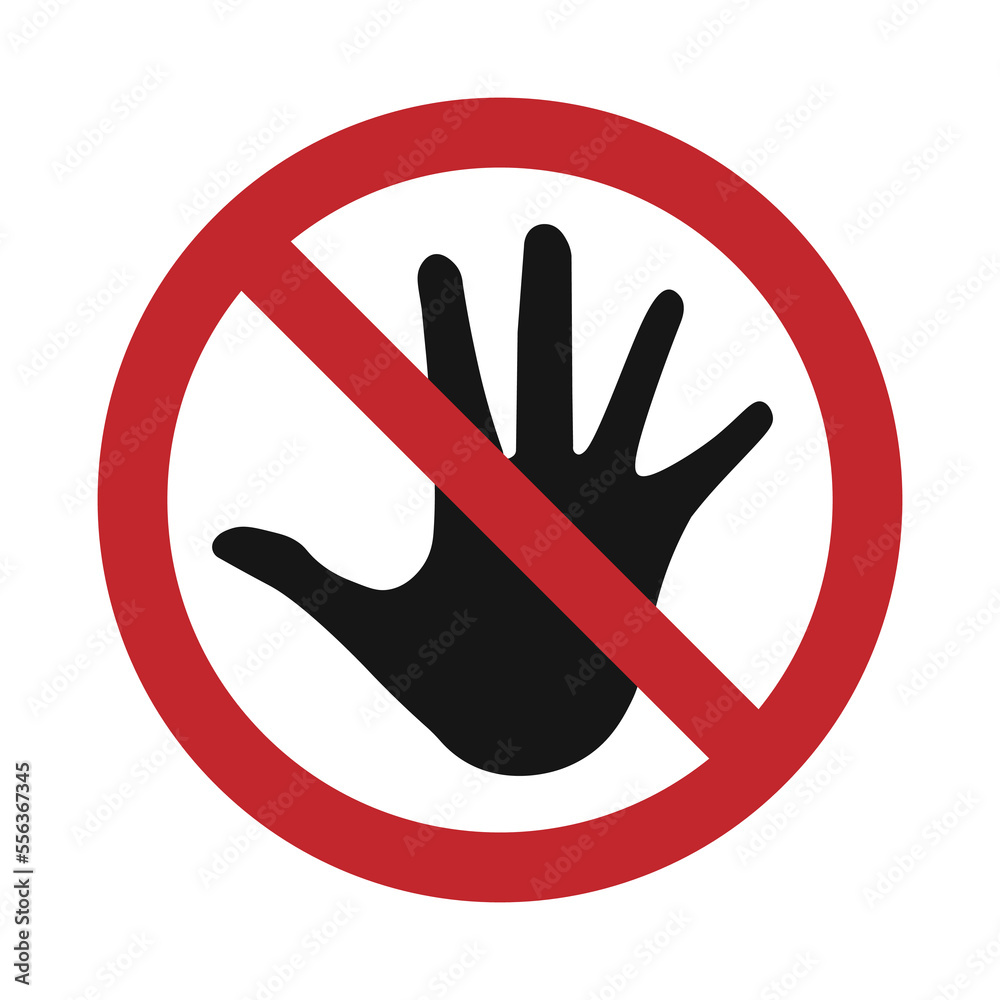 Isolated flat illustration of transparent red crossed out and black arm ...