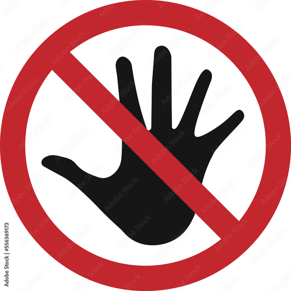 Isolated flat illustration of transparent red crossed out and black arm ...