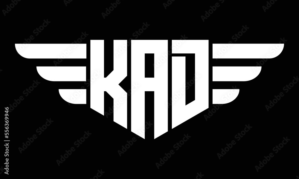 KAD three letter logo, creative wings shape logo design vector template ...