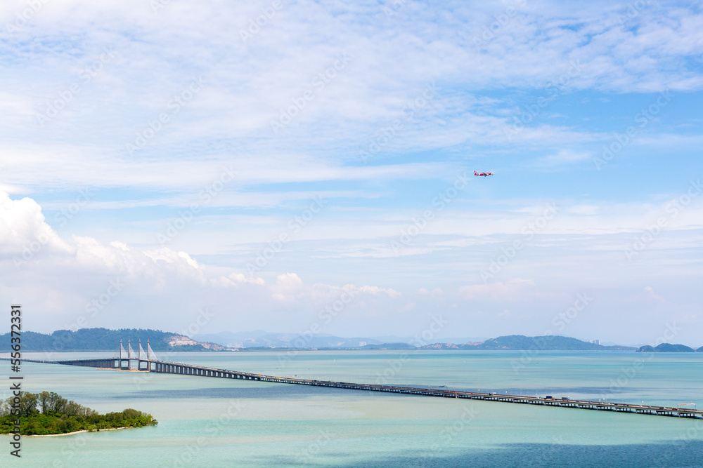 Suspension bridge with clear sky. Penang bridge in Penang, Malaysia ...