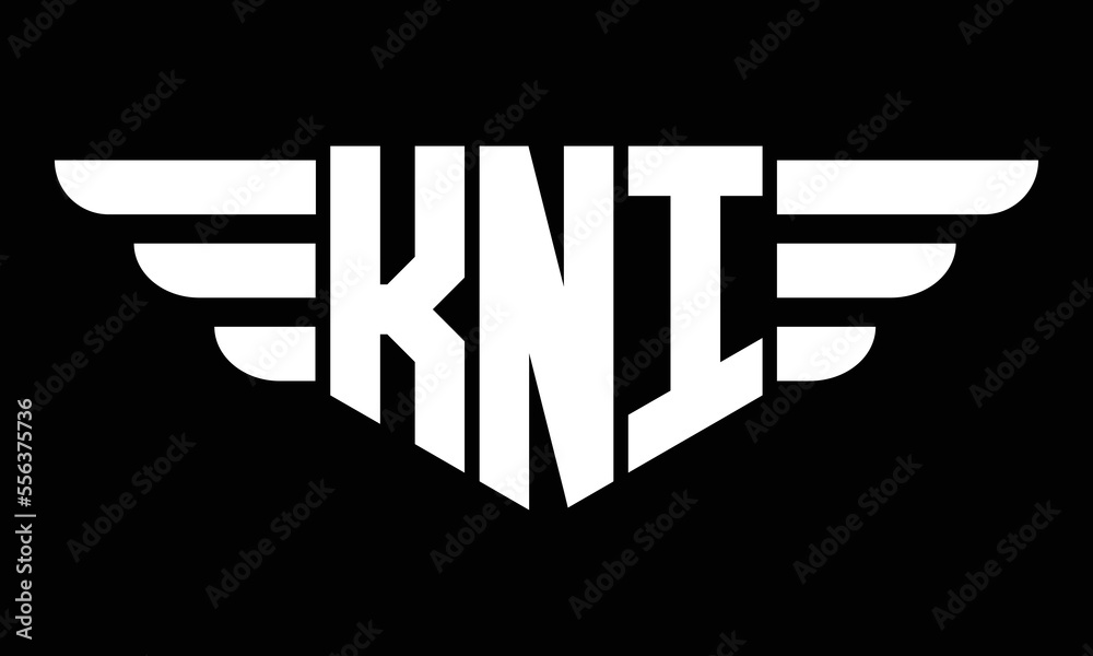 KNI three letter logo, creative wings shape logo design vector template ...