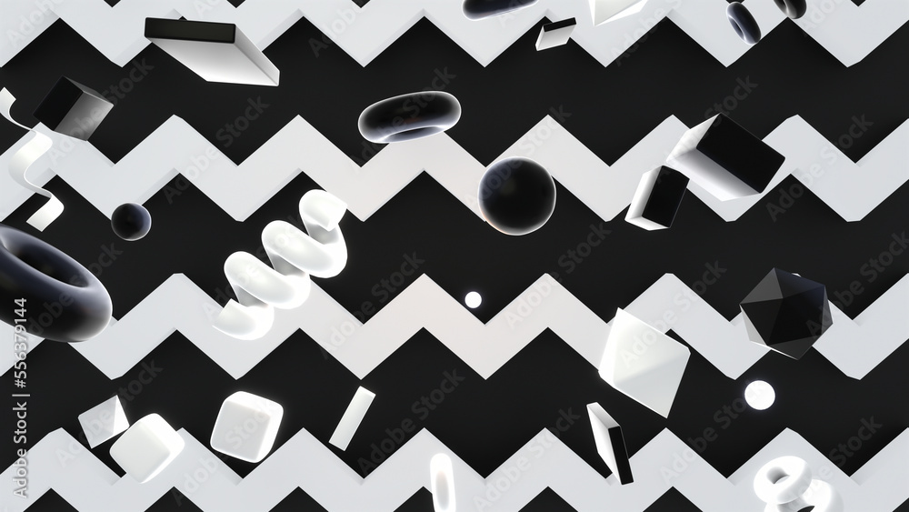 3d rendered abstract black and white geometric shapes pattern. Stock ...