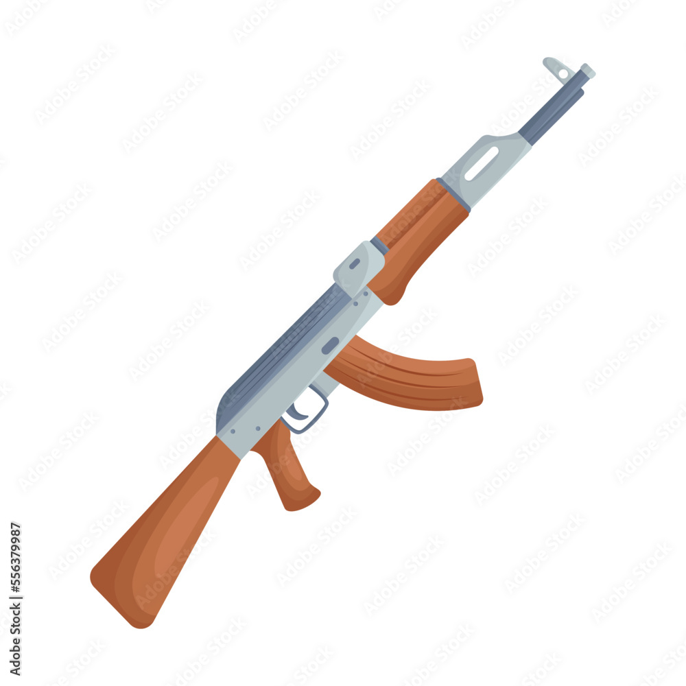 Vector picture of famous Russian machine gun with wooden butt and sight ...