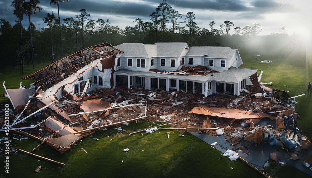 Scene of devastation as a hurricane has ravaged a once-beautiful house ...