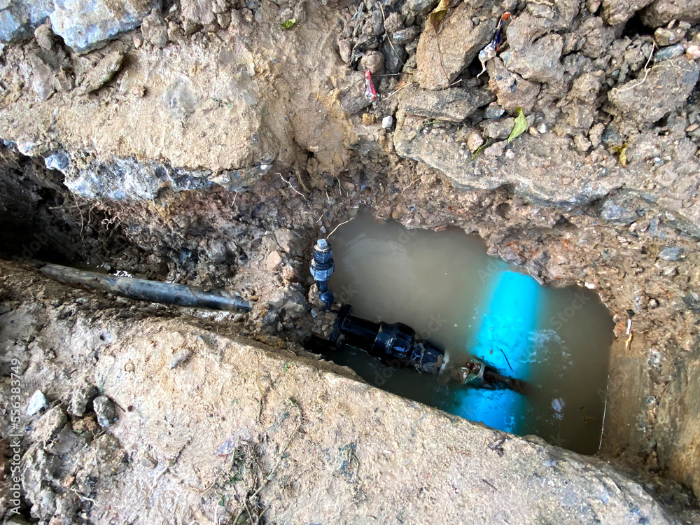 Problems of Leak in water pipe. Broken sewer and water supply ...