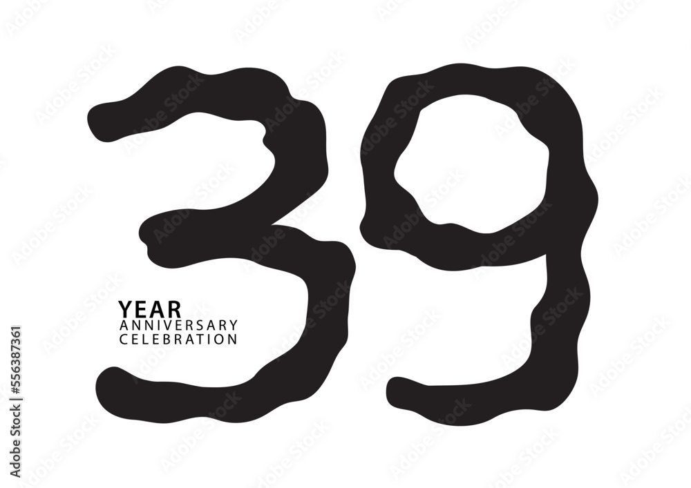 39 year anniversary celebration black color logotype vector, 39 number ...