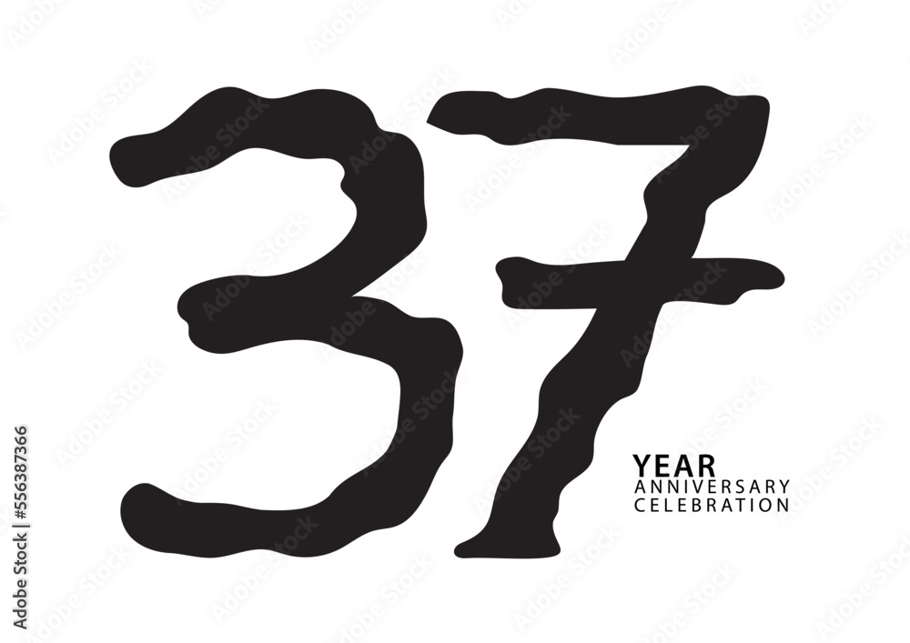 37 year anniversary celebration black color logotype vector, 37 number ...